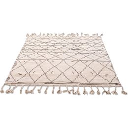 Tom Tailor HOME Teppich &raquo;Nomad&laquo; rechteckig 5 mm H&ouml;he handgewebt, mit Fransen, Boho-Style beige Baumwolle, Wolle