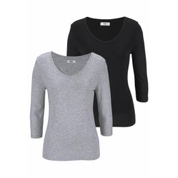 Flashlights Damen V-Shirt 2er-Pack, unifarben, V-Ausschnitt, Basic-Stil, aus Baumwolle, im 2er-Pack grau 44/46