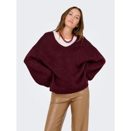 Jacqueline de Yong Jdy Damen JDY V-Ausschnitt-Pullover &raquo;JDYDINEA L/S REVERSIBLE PULLOV. KNT NOOS&laquo; Kunstfaser, regular fit rot XS