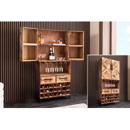 Riess Ambiente Design Barschrank BODEGA 160cm natur Pinienholz Weinregal Glashalter Schubladen Riess-Ambiente