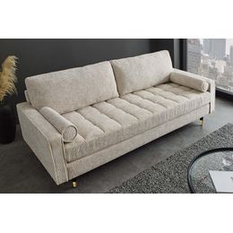 Riess Ambiente Design Sofa COZY VELVET 220cm beige Chenille Federkern 3-Sitzer mit goldener Kappe Riess-Ambiente Wohnzimmer Barock Glamour