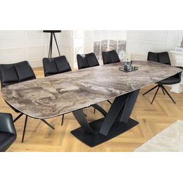 Riess Ambiente Ausziehbarer Esstisch PAPILLON 180-260cm taupe Keramik Marmor schwarz Metall Riess-Ambiente Esszimmertisch rechteckig 8+ Personen Industrie & Loft...