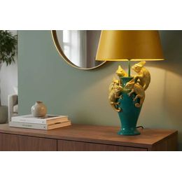 Riess Ambiente Handgefertigte Tischlampe CHAMELEON 55cm gr&uuml;n gold Skulptur gelber Stoffschirm Riess-Ambiente Glamour Modern