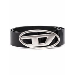 Diesel G&uuml;rtel - Black Leather Belt With Oval Silver-Tone Buckle - Gr. 90 - in Schwarz - f&uuml;r Damen