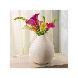 Praknu Keramik Vase Wei&szlig; Gro&szlig; 19cm Hoch - Bauchige Form mit Sandtextur | Gr.: onesize