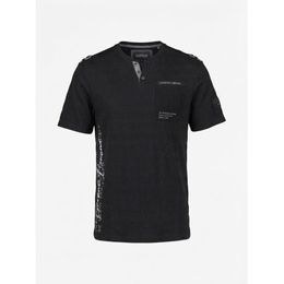 KOROSHI Henley cotton bedrucktes fancy t-shirt in Schwarz | Gr.: XL