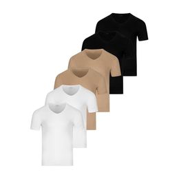 Ragman Unterhemd / Shirt Kurzarm Basic in Wei&szlig; / schwarz / beige | Gr.: L
