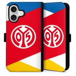 DeinDesign iPhone 16 Handy Klapph&uuml;lle Handyh&uuml;lle aus Kunst Leder schwarz Flip Case 1. Fsv Mainz 05 E.V. Official Licensed Product Soccer Sideflip mit Lasche