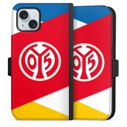 DeinDesign iPhone 15 Handy Klapph&uuml;lle Handyh&uuml;lle aus Kunst Leder schwarz Flip Case 1. Fsv Mainz 05 E.V. Official Licensed Product Soccer Sideflip mit Lasche