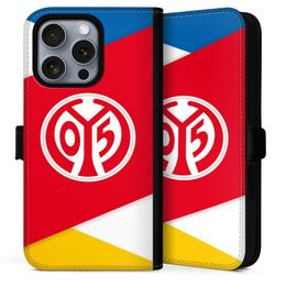 DeinDesign iPhone 16 Pro Max Handy Klapph&uuml;lle Handyh&uuml;lle aus Kunst Leder schwarz Flip Case 1. Fsv Mainz 05 E.V. Official Licensed Product Soccer Sideflip mit 