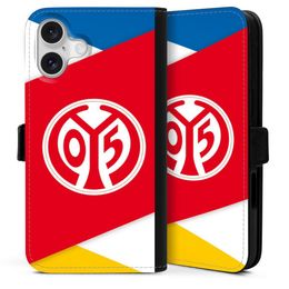 DeinDesign iPhone 16 Plus Handy Klapph&uuml;lle Handyh&uuml;lle aus Kunst Leder schwarz Flip Case 1. Fsv Mainz 05 E.V. Official Licensed Product Soccer Sideflip mit Lasche