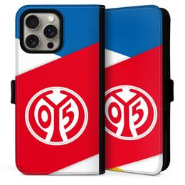 DeinDesign iPhone 16 Pro Handy Klapph&uuml;lle Handyh&uuml;lle aus Kunst Leder schwarz Flip Case 1. Fsv Mainz 05 E.V. Official Licensed Product Soccer Sideflip mit Lasche