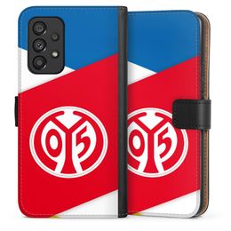 DeinDesign Galaxy A53 5G Handy Klapph&uuml;lle Handyh&uuml;lle aus Kunst Leder schwarz Flip Case Soccer Official Licensed Product 1. Fsv Mainz 05 E.V. Sideflip mit langer 