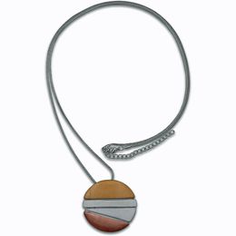 Kette mit Anh&auml;nger Steuer "Moderner Metallanh&auml;nger an Longkette, tricolor", silber (silbergrau), Halsketten, Damen, 100cm, Metall, L: 100 B: 1,5mm, matt, B:1,5mm