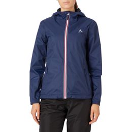 Regenjacke McKINLEY "Regenjacke Kereol III wms", Damen, Gr. 46, blau (navy schwarz), Web, Obermaterial: 100% Polyester, unifarben mit Farbeinsatz, hoch geschlossener Ausschnitt, eingesetzt elastischer Bund mit Gummizug, Jacken Regenjacke