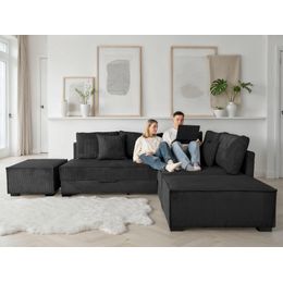 Ecksofa Home Affaire "Night & Day L-Form, Breite 316 cm mit Dauer-Schlaffunktion", anthrazit, B:316cm T:215cm, 100% Polyester, Sofas, Ecksofa, inkl. Bettfunktion, Bettkasten und Keder, Boxspringbett 180x200 cm