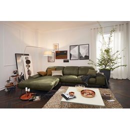 Wohnlandschaft Musterring "MR 2490 Ecksofa mit erstklassigem Sitzkomfort, Long-Life-Leder", gr&uuml;n (camouflage, s), B:342cm T:207cm, Sofas, Wohnlandschaft, Fu&szlig; Schwarz, Sitzh&ouml;he 46cm, wahlweise mit Funktionen, Ma&szlig;e 342x207 cm