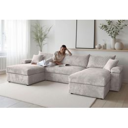 Wohnlandschaft OTTO HOME, B:309cm H:46cm T:162cmbeige, 100%Polyester, Sofas, "Cosy U-From Breite 309 cm, Sitzaufbau im Sandwich-Federkern", Bez&uuml;ge in