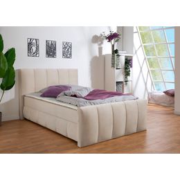 Boxbett Home Affaire "Hanelore inkl. Bettkasten und Topper", beige, B:152cm L:220cm, Komplettbetten, Boxbett mit Bettkasten und Fu&szlig;teil, inkl. Topper