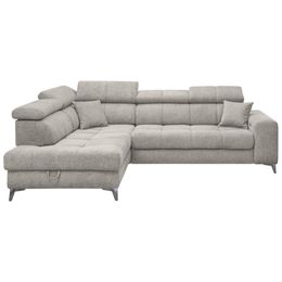 Ecksofa ED EXCITING DESIGN "Sydney L-Form", beige, B:282cm H:86cm T:198cm, 92% Polyester, 8% Nylon, Sofas, Ecksofa, motorischer Sitztiefenverstellung, USB-Port & 2 Zierkissen