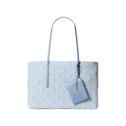 Tragetasche Calvin Klein "EMBLEM AOP DENIM TOTE W/ POUCH", Damen, Gr. B/H/T: 49cm x 29,5cm x 11cm, denim jqd light wash, Baumwolle, Taschen, Schultertasche, Umh&auml;ngetasche mit Rei&szlig;verschluss-T&auml;schchen, 2 tlg.