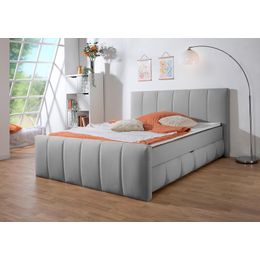 Boxbett Home Affaire "Hanelore inkl. Bettkasten und Topper", grau, B:192cm L:220cm, Komplettbetten, Boxbett mit Bettkasten und Fu&szlig;teil, inkl. Topper