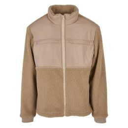 Winterjacke Urban Classics "Urban Classics Herren Patched Sherpa Jacket", Damen, Gr. L, unionbeige, 100% Polyester, unifarben, oversize, Rundhals, Jacken Winterjacke