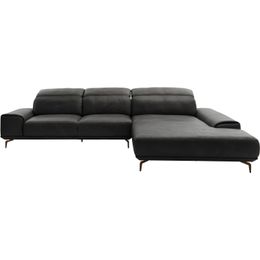 Wohnlandschaft Musterring "MR 2490 Ecksofa mit erstklassigem Sitzkomfort, Long-Life-Leder", grau (anthrazit, b), B:342cm T:207cm, Sofas, Wohnlandschaft, Bronze-Fu&szlig; Sitzh&ouml;he 46cm, wahlweise mit Funktionen, Ma&szlig;e 342 x 207 cm