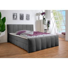 Boxbett Home Affaire "Hanelore inkl. Bettkasten und Topper", anthrazit, B:212cm L:220cm, Komplettbetten, Boxbett mit Bettkasten und Fu&szlig;teil, inkl. Topper