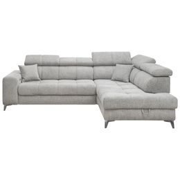 Ecksofa ED EXCITING DESIGN "Sydney L-Form", grau (taupe), B:282cm H:86cm T:198cm, 92% Polyester, 8% Nylon, Sofas, Ecksofa, motorischer Sitztiefenverstellung, USB-Port & 2 Zierkissen, Topseller