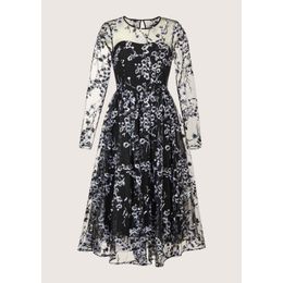 Madeleine Mode Cocktailkleid MADELEINE "Festkleid Etuikleid mit Blumenmuster", Damen, Gr. 36, N-Gr, schwarz (schwarz, grau), Obermaterial: 100% Polyester PES., Modern, figurumspielend, Kleider, Bestickete Spitze und Corsagenoptik