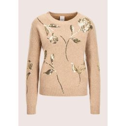 Madeleine Mode Longpullover MADELEINE "Strickpullover Glamour&ouml;ser Wollpullover mit Pailletten", Damen, Gr. 34, beige (beige, melange, goldfarben), Obermaterial: 45% Wolle mw. 30% Kaschmir WS. 15% Viskose CV. 10% Polyamid PA., Modern, Pullover Longpullover, Mit Pailletten-Stickerei