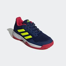 Tennisschuh adidas Performance "GAMESPEC KIDS", M&auml;dchen, Gr. 36, blau (dunkelblau, lucid lemon, ftwr wei&szlig;), Synthetik, Textil, Schuhe, f&uuml;r Hartcourt, All-Court