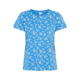 Kurzarmshirt Ragwear "MINTTA FLOWER O", Damen, Gr. L, blau, Jersey, Obermaterial: 50% Baumwolle, 50% Polyester, bedruckt, normal, Rundhals, Shirts