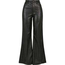 Stoffhose Urban Classics "Urban Classics Damen Ladies Faux Leather Wide Leg Pants", Damen, Gr. 27, Normalgr&ouml;&szlig;en, schwarz, 100% Polyester, unifarben, loose fit, Hosen Stoffhose
