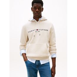 Kapuzensweatshirt Tommy Hilfiger "TOMMY LOGO", Herren, Gr. XXL, beige (heatherot oatmilk), Sweatware, Obermaterial: 64% Baumwolle, 36% Polyester, gerade, unten schmal h&uuml;ftlang, Rundhals, angesetztes B&uuml;ndchen, Sweatshirts, unifarben, casual, regular fit, Baumwollmix, Kapuze