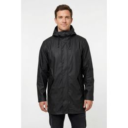 Regenmantel LINDBERGH, Herren, Gr. XL, schwarz, Web, Obermaterial: 100% Polyurethan, unifarben, relaxed fit ca. Mitte Oberschenkel, Rundhals, mit Druckkn&ouml;pfen, M&auml;ntel, mit Kapuze