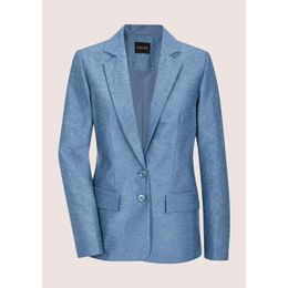 Madeleine Mode Jackenblazer MADELEINE "Blazer Eleganter Einreiher mit Reverskragen", Damen, Gr. 42, blau (rauchblau), Obermaterial: 58% Polyester PES. 31% Viskose CV. 11% Polyamid PA., Modern, schmal, Blazer, Jacquardblazer