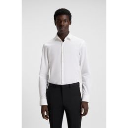 Langarmhemd Hugo "Kenno", Herren, Gr. 40, N-Gr, open wei&szlig;199, Web, Obermaterial: 100% Baumwolle, unifarben, slim fit normal, Rundhals, 2-Knopf-Manschette mit Schlitz, Hemden, Slim-Fit Hemd aus b&uuml;gelleichter Baumwoll-Popeline