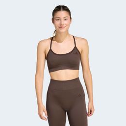 Damen Sport-BH "WE KNIT LS BRA", adidas Performance, Gr. Laurora coffee, Obermaterial: 74% Polyamid, 19% Polyester, 7% Elasthan, BHs