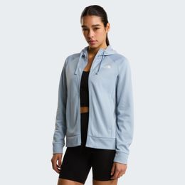 Fleecejacke The North Face "W REAXION 2.0 HOODED FULL ZIP JACKET", Damen, Gr. XXL, blau (frost grau schwarz heather), Obermaterial: 100% Polyester, normal, Jacken Fleecejacke, sportlicher Stil, mit Kapuze und Kordelzug, mit Eingrifftaschen