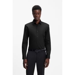 Langarmhemd Hugo "Kenno", Herren, Gr. 41, N-Gr, schwarz001, Web, Obermaterial: 100% Baumwolle, unifarben, slim fit normal, Rundhals, 2-Knopf-Manschette mit Schlitz, Hemden, Slim-Fit Hemd aus b&uuml;gelleichter Baumwoll-Popeline