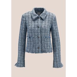 Madeleine Mode Jerseyblazer MADELEINE "Tweedblazer Eleganter Businessblazer mit Fransen", Damen, Gr. 46, blau (bleu, multicolor), Obermaterial: 100% Polyester PES., Modern, normal, Blazer