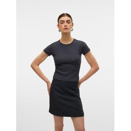 V&eacute;ro Moda Kurzarmshirt VERO MODA "VMCHLOE SS SHORT TOP JRS NOOS", Damen, Gr. M, grau (asphalt), Feinripp, Obermaterial: 95% Baumwolle, 5% Elasthan, unifarben, figurbetont taillenlang, Rundhals, Shirts, Baumwollmischung