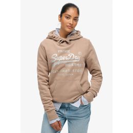 Kapuzensweatshirt Superdry "EMBELLISHED VL RELAXED HOOD", Damen, Gr. S, grau (taupe grau), Sweatware, Obermaterial: 100% Baumwolle, bedruckt, oversize, Rundhals, Rippb&uuml;ndchen, Sweatshirts Kapuzensweatshirt