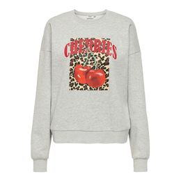 Sweatshirt Only "ONLJOLANA L/S O-NECK BERRY PRINT CS SWT", Damen, Gr. S, grau (light grau melange print:cherries, leo aop), Sweatware, Obermaterial: 60% Baumwolle, 40% Polyester, bedruckt, Rundhals, Sweatshirts Sweatshirt