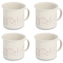 Tasse zeller PRESENT "4er Set "Flowers", 320 ml, Metall", wei&szlig;, dekor, B:9cm H:8cm &Oslash;:9cm, Metall, Trinkgef&auml;&szlig;e, Tasse, florales Desing