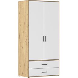 Dreht&uuml;renschrank Rauch "Kleiderschrank Schrank Garderobe W&auml;scheschrank VOYAGER", eiche artisan, alpinwei&szlig;, griffe graumetallic, B:93cm H:194cm T:53cm, Holzwerkstoff, Schr&auml;nke, Dreht&uuml;renschrank, mit 2 modernen Griffvarianten, mit Au&szlig;enschubladen MADE IN GERMANY