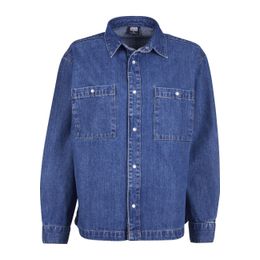 Urban Classics Damen Kurzarmshirt "Urban Classics Damen Ladies Oversized Denim Shirt"mid indigo washed, Gr. 4XL, unifarben, 100% Baumwolle, Shirts