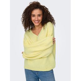Jacqueline de Yong JDY Damen V-Ausschnitt-Pullover "JDYDINEA L/S REVERSIBLE PULLOV. KNT NOOS"pastel gelb, Gr. L, unifarben, Strick, Obermaterial: 80% Polyacryl, 20%